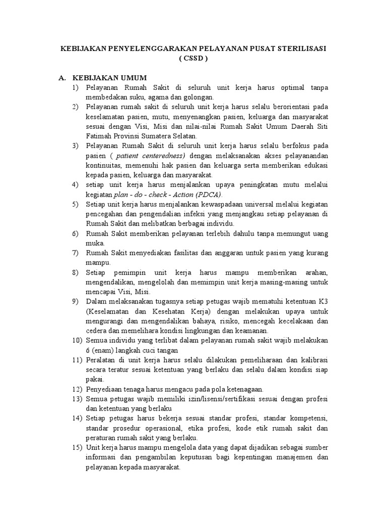 2 Kebijakan CSSD (Ppi) | PDF | Kesehatan Holistik
