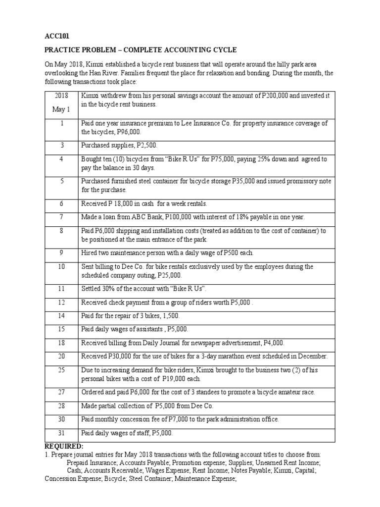 ACC101 Practice Problem - Complete Accounting Cycle | Download Free PDF | Expense | Corporations