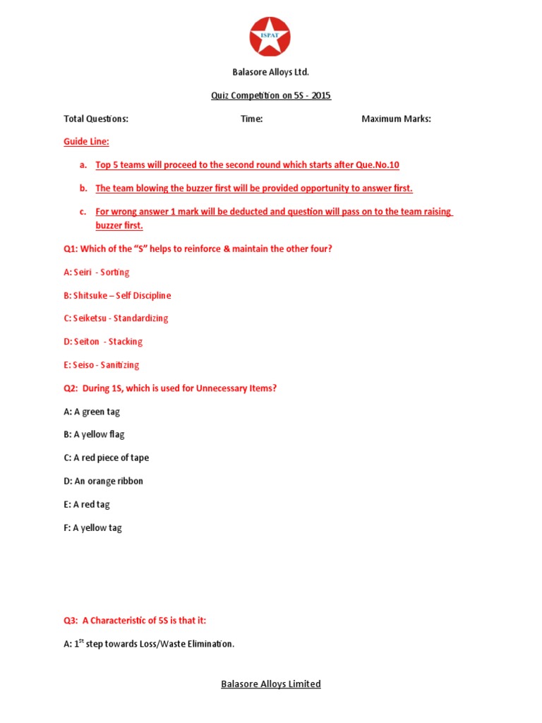5S Quiz | Download Free PDF | Business Process | Business