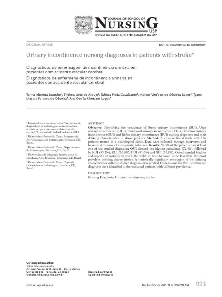 Urinary Incontinence With Stroke | PDF | Urinary Incontinence | Urination