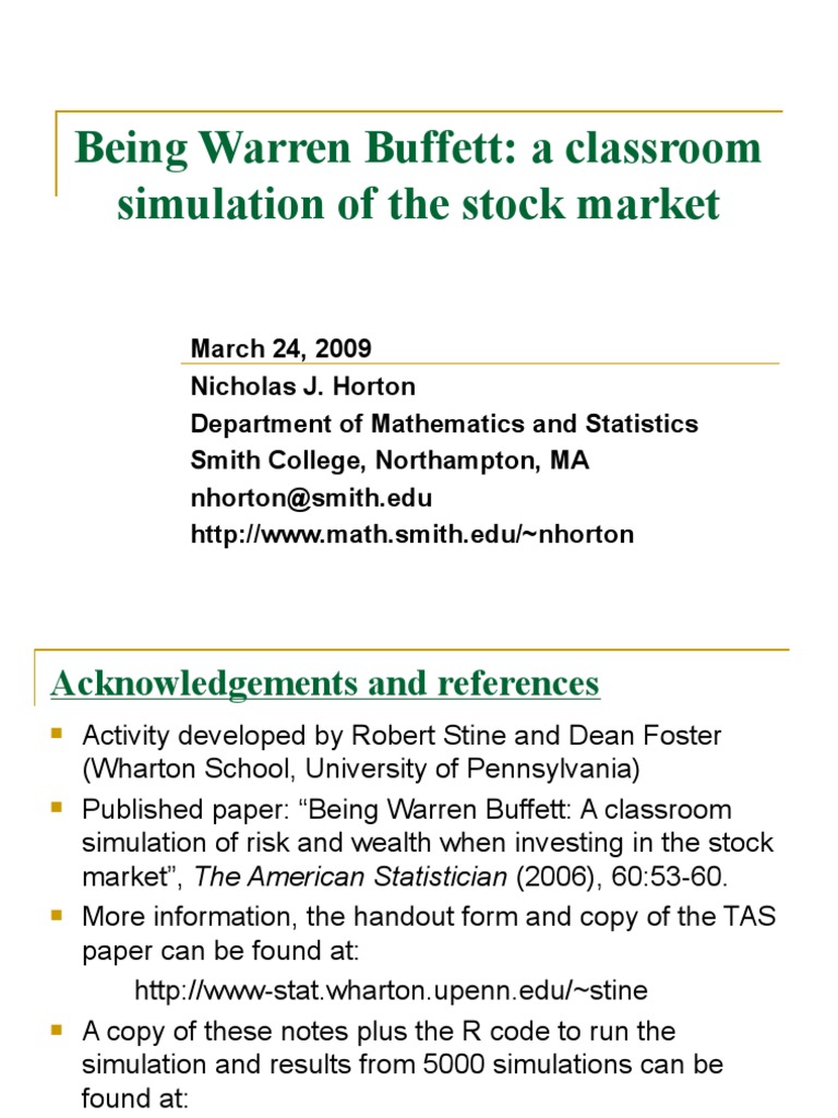 Classroom Simulation of Stock Market | PDF | Investing | Statistics