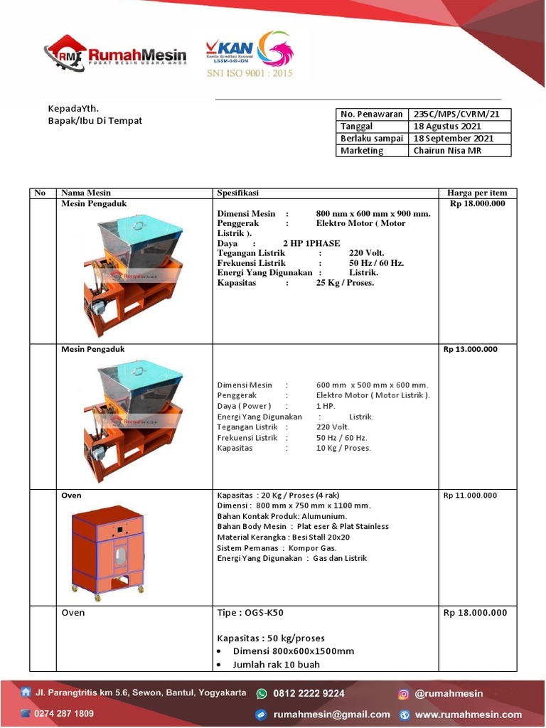 Penawaran Mesin Pengaduk dan Oven | PDF
