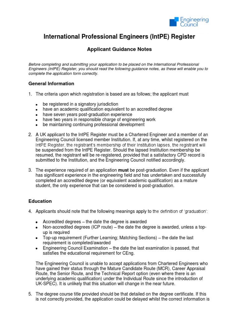IntPE Application Form Guidance March 2010 | PDF | Academic Degree ...