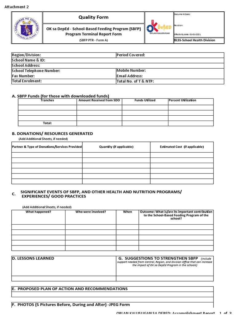 Quality Form: Ok Sa Deped - School-Based Feeding Program (SBFP) Program ...