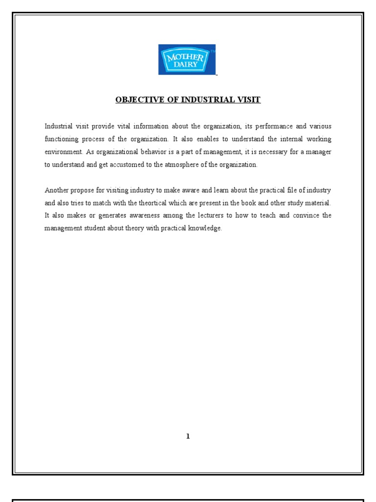 Objective of Industrial Visit | PDF | Butter | Milk