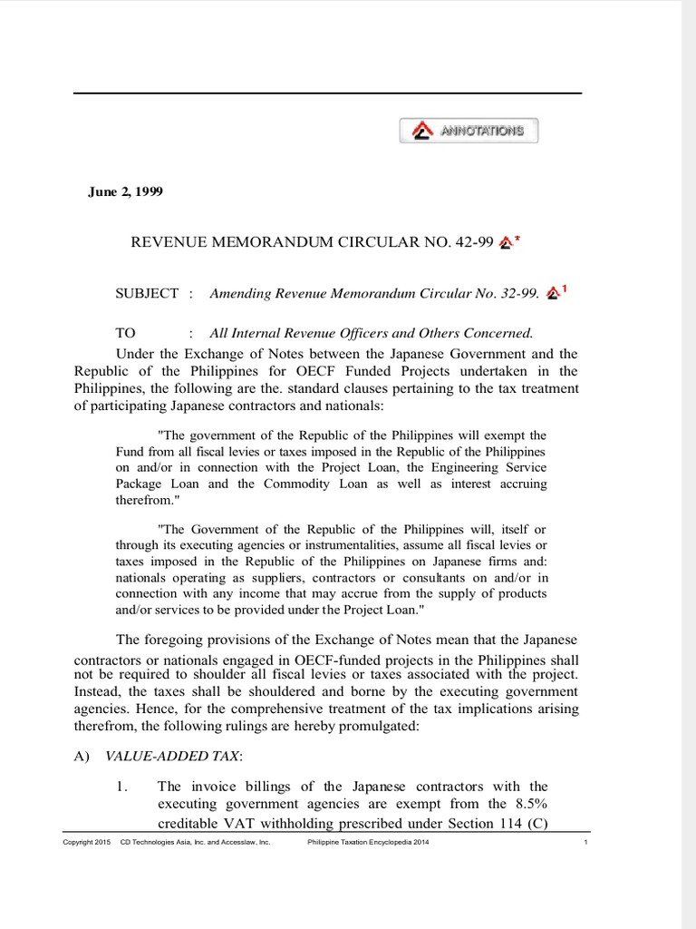 RMC 42-99 VAT On OECF | PDF | Value Added Tax | Taxes