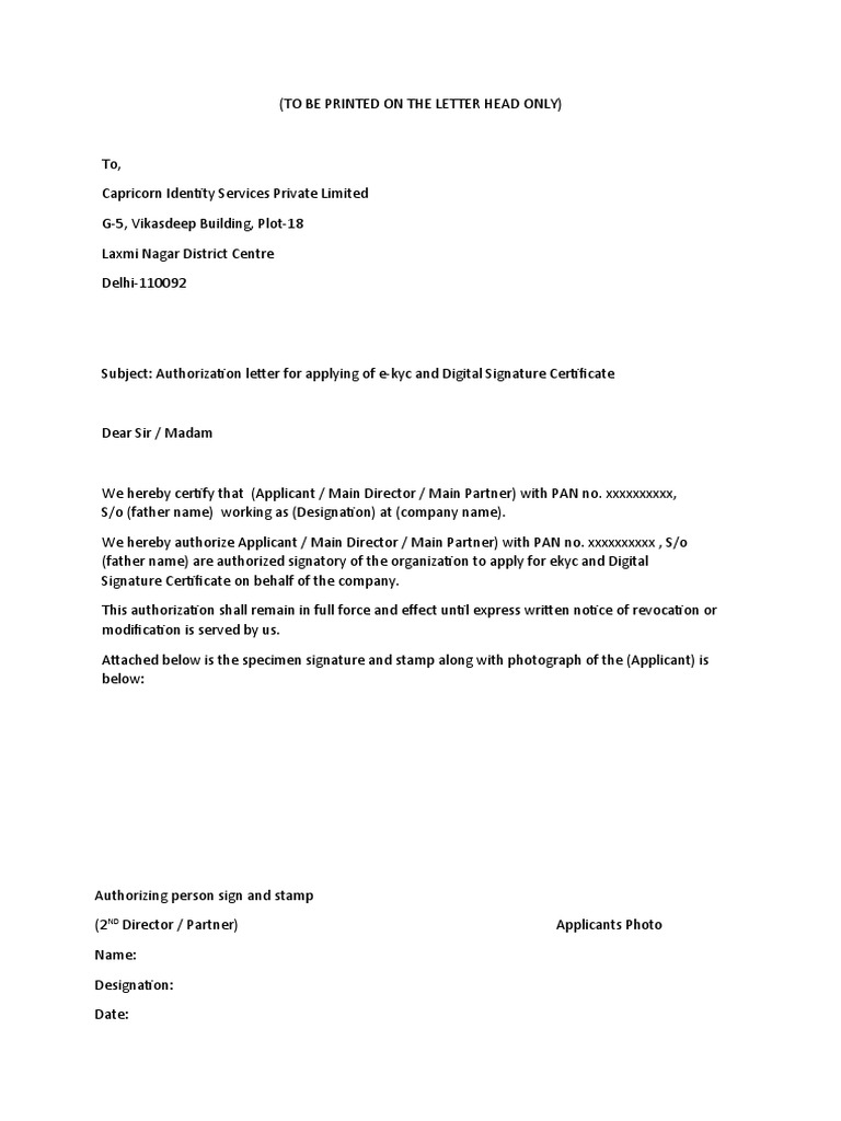 Authorized Letter For DSC | PDF