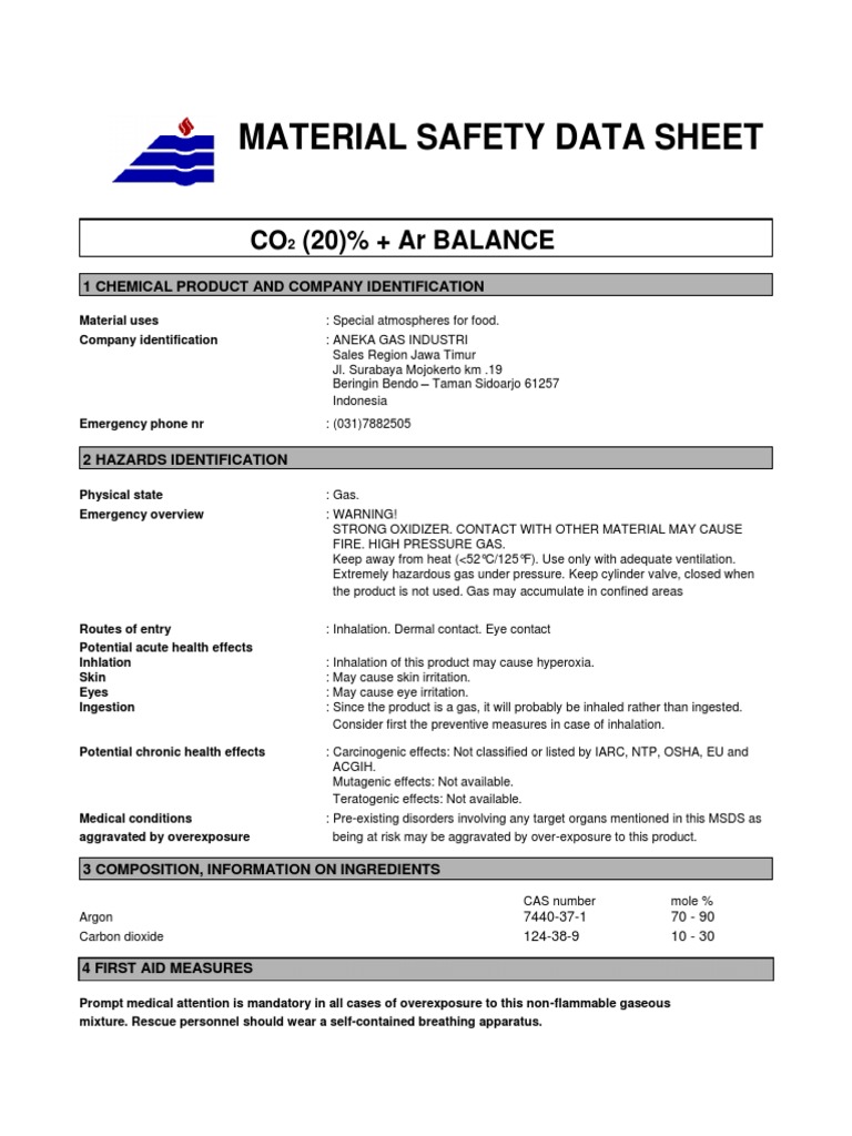 CO2 and Argon Gas Safety Data Sheet | PDF | Personal Protective ...