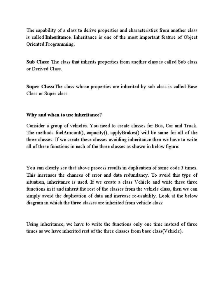 Sub Class: The Class That Inherits Properties From Another Class Is ...