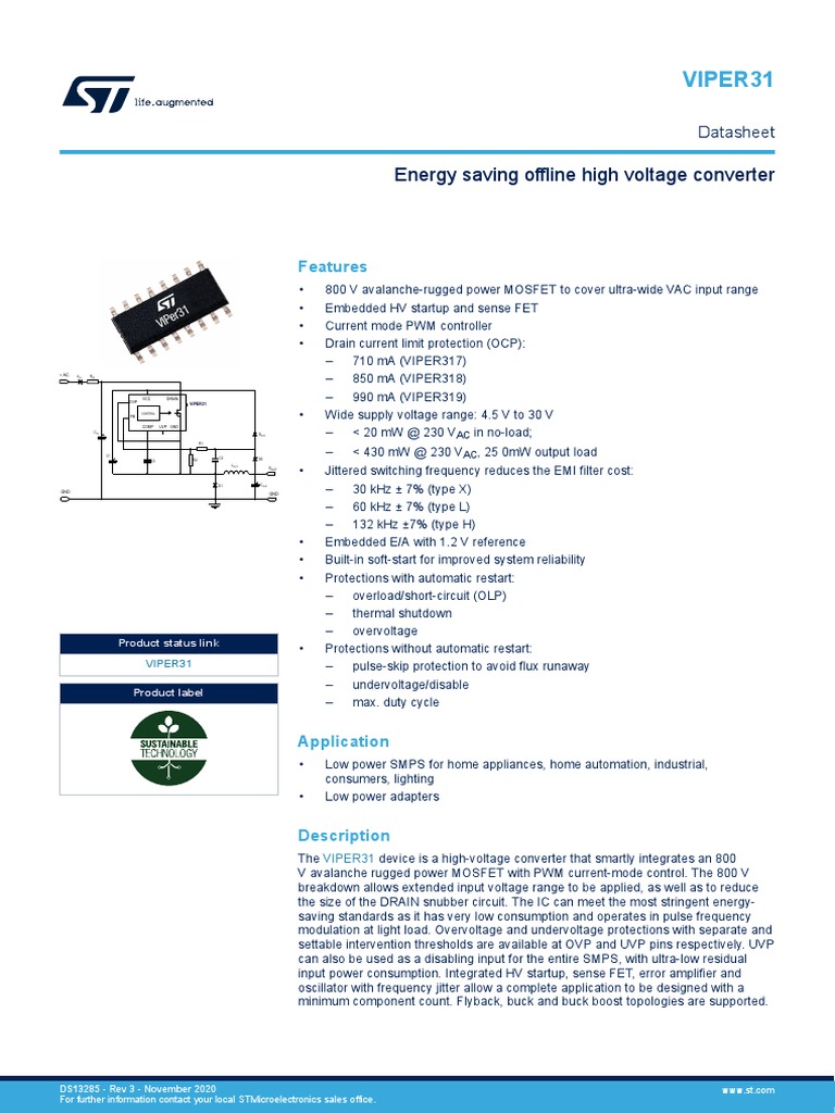 Viper31: Energy Saving Offline High Voltage Converter | PDF | Field ...
