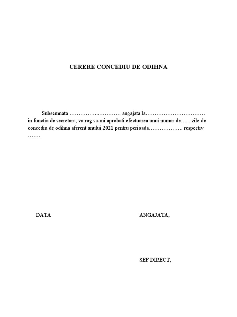 Cerere Concediu de Odihna | PDF