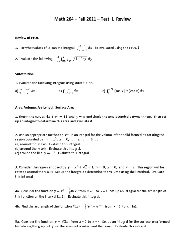 Math 264 - Fall 2021 - Test 1 Review | PDF | Integral | Theoretical Physics