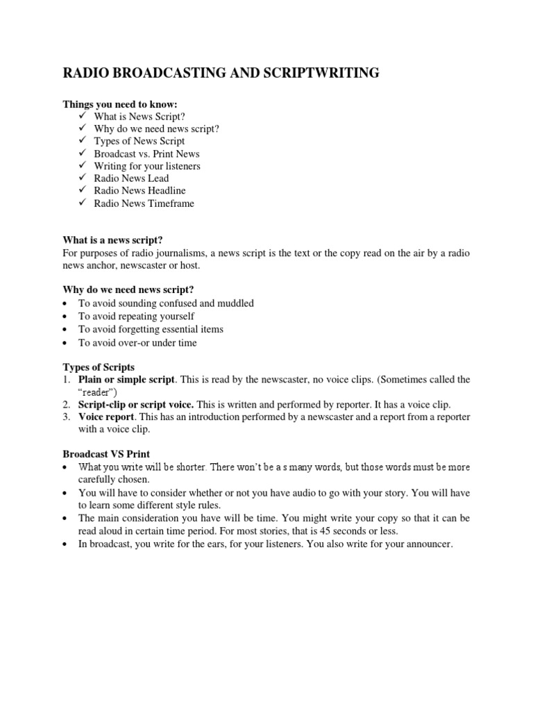 Radio Broadcasting and Scriptwriting: Things You Need To Know | PDF | News | Grammatical Tense