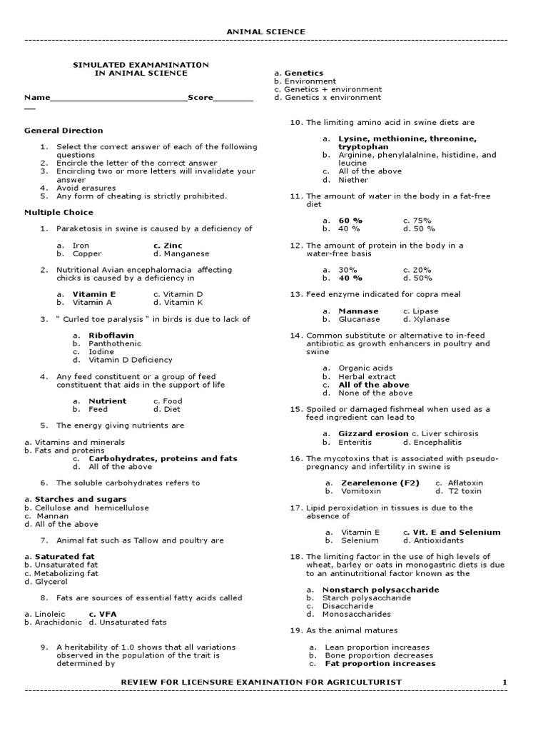 Animal Science Exam Review Questions | PDF | Fat | Carbohydrates