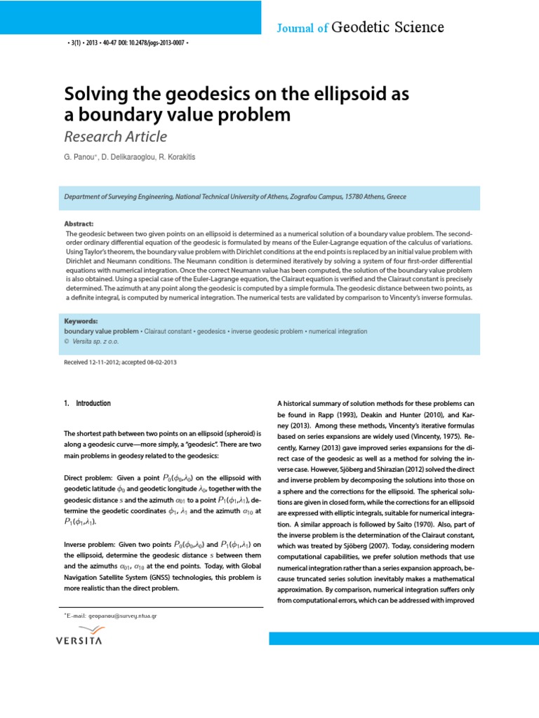 Solving The Geodesics On The Ellipsoid As A Boundary Value Problem | PDF | Geodesy | Latitude