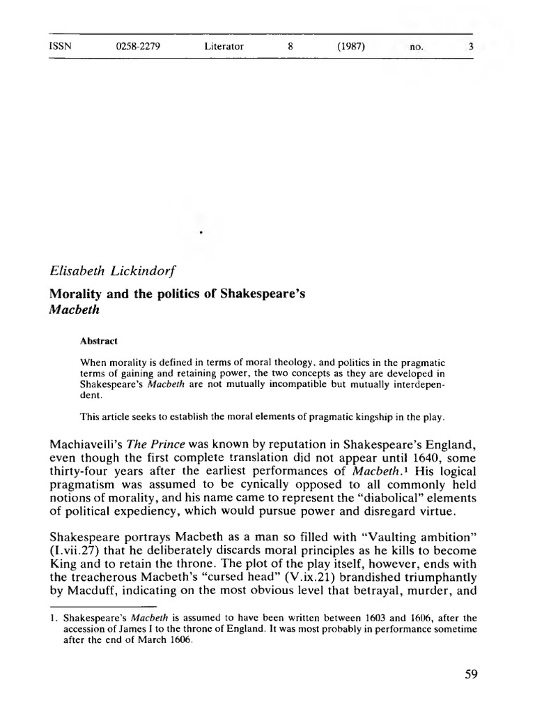Morality and The Politics of Shakespeare's: Macbeth | PDF | Virtue ...