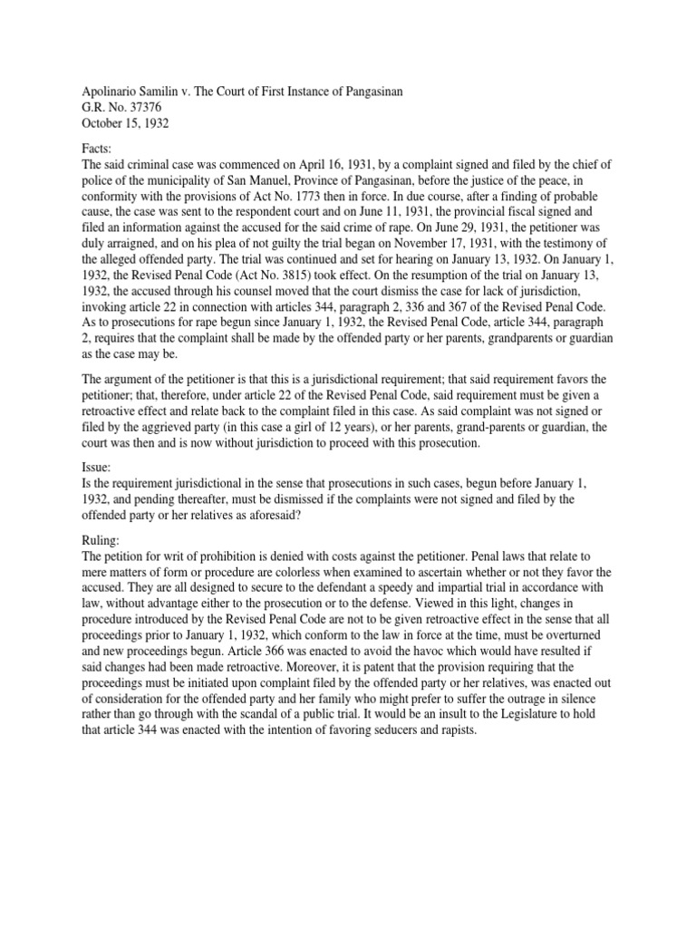 Apolinario Samilin v. The Court of First Instance of Pangasinan | PDF ...