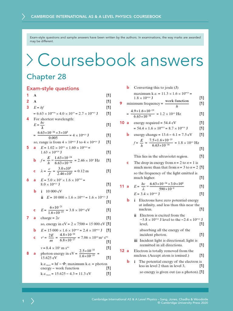 Exam Style Answers 28 Asal Physics CB | PDF | Electromagnetic Radiation ...