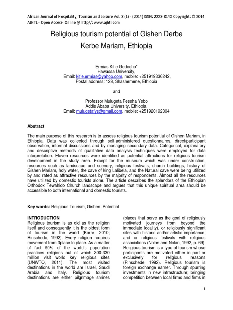 Religious Tourism Potential of Gishen Derbe Kerbe Mariam, Ethiopia ...