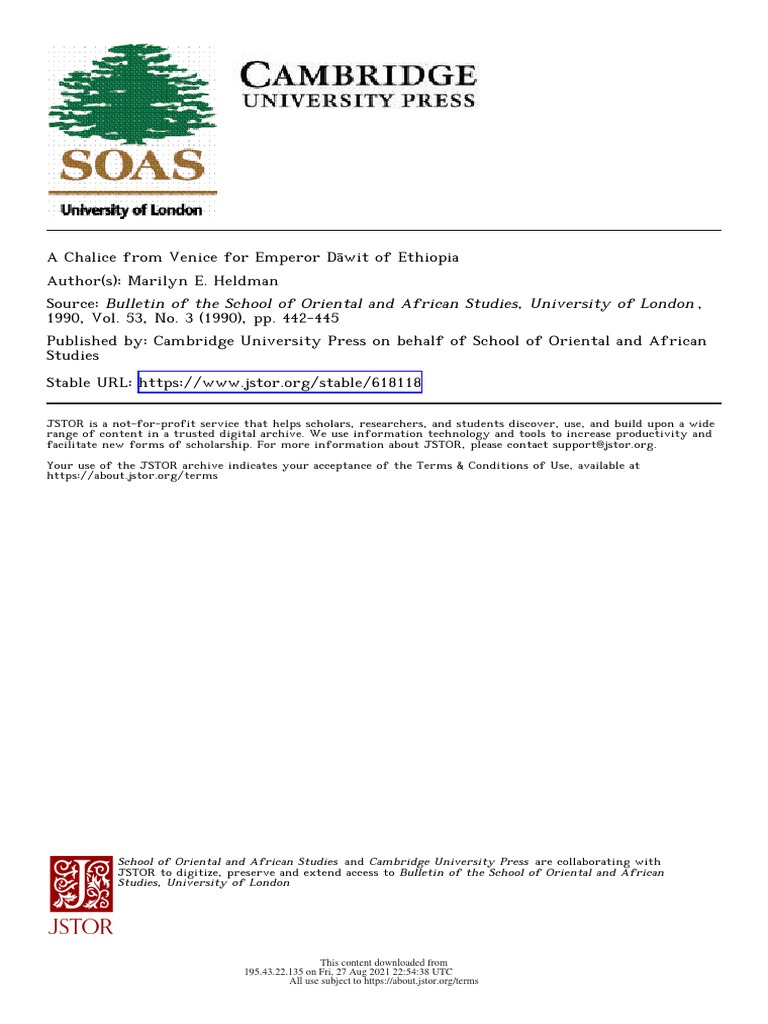 A Chalice From Venice For Emperor Dāwit of Ethiopia | PDF | Social Science