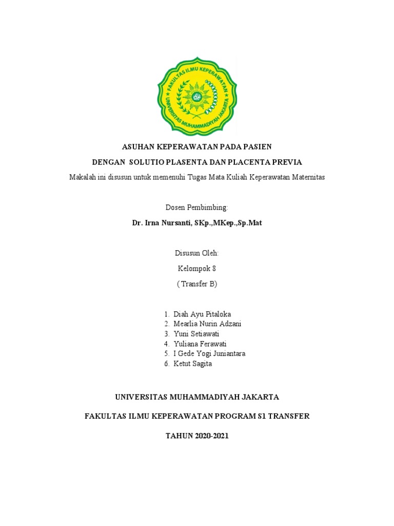 Askep Solusio Plasenta Dan Plasenta Previa KLP 8 | PDF