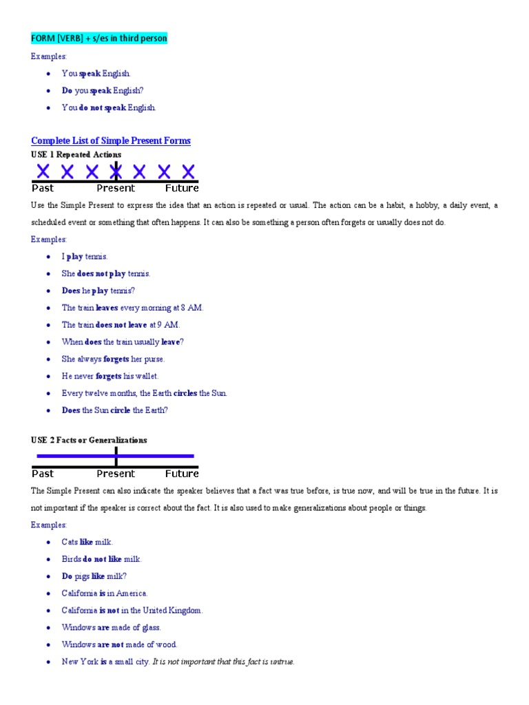 Complete List of Simple Present Forms: Do You Speak English? | PDF ...