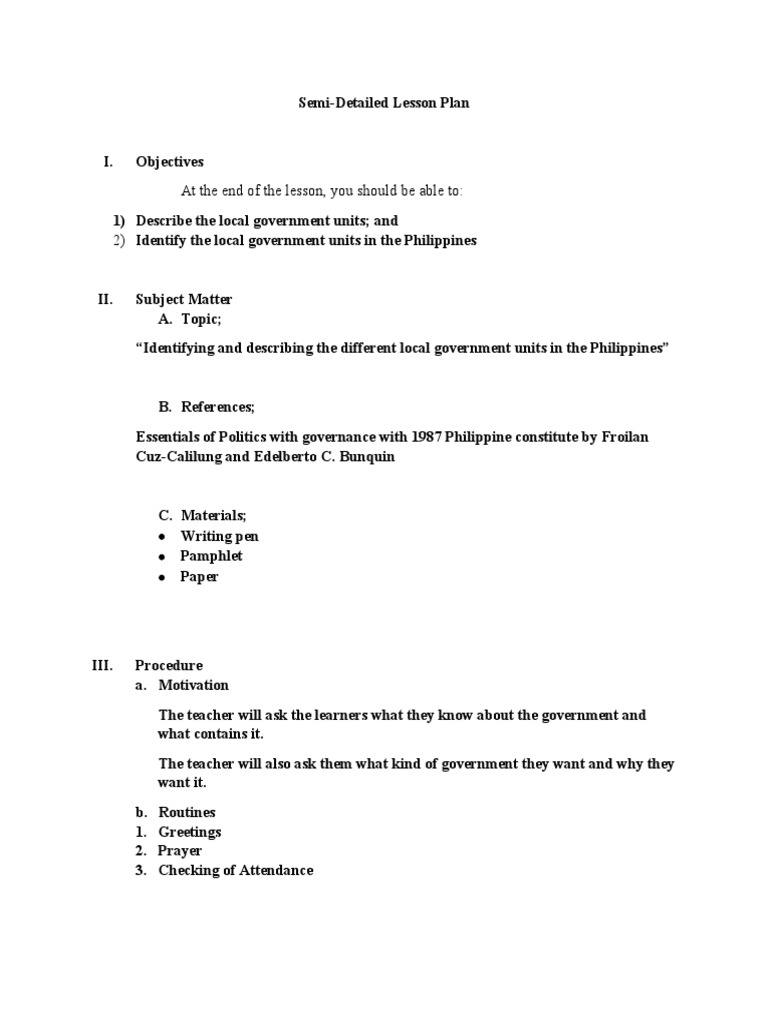 Semi-Detailed Lesson Plan | PDF | Lesson Plan | Teachers