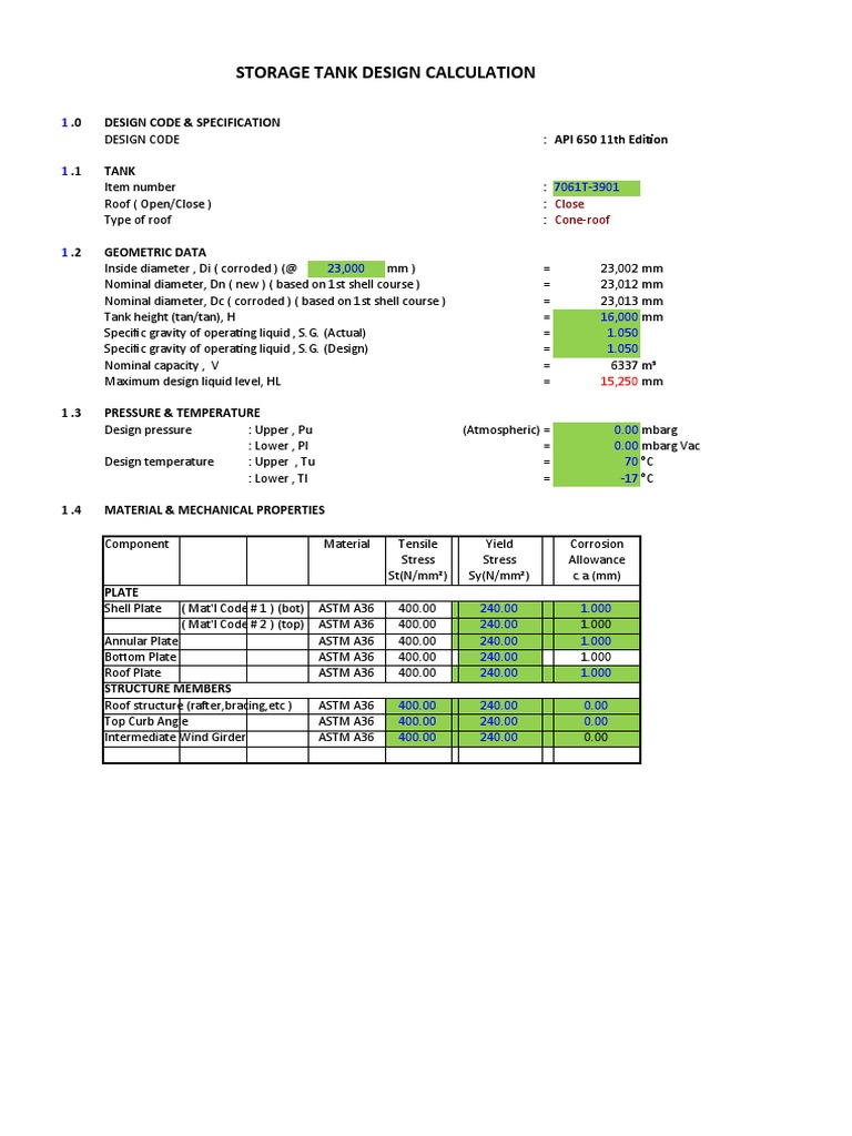Storage Tank Design Calculations | PDF | Stress (Mechanics) | Physical ...