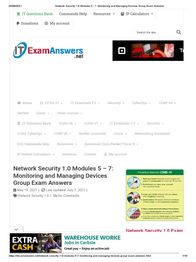Network Security 1.0 Modules 5 - 7 - Monitoring and Managing Devices ...