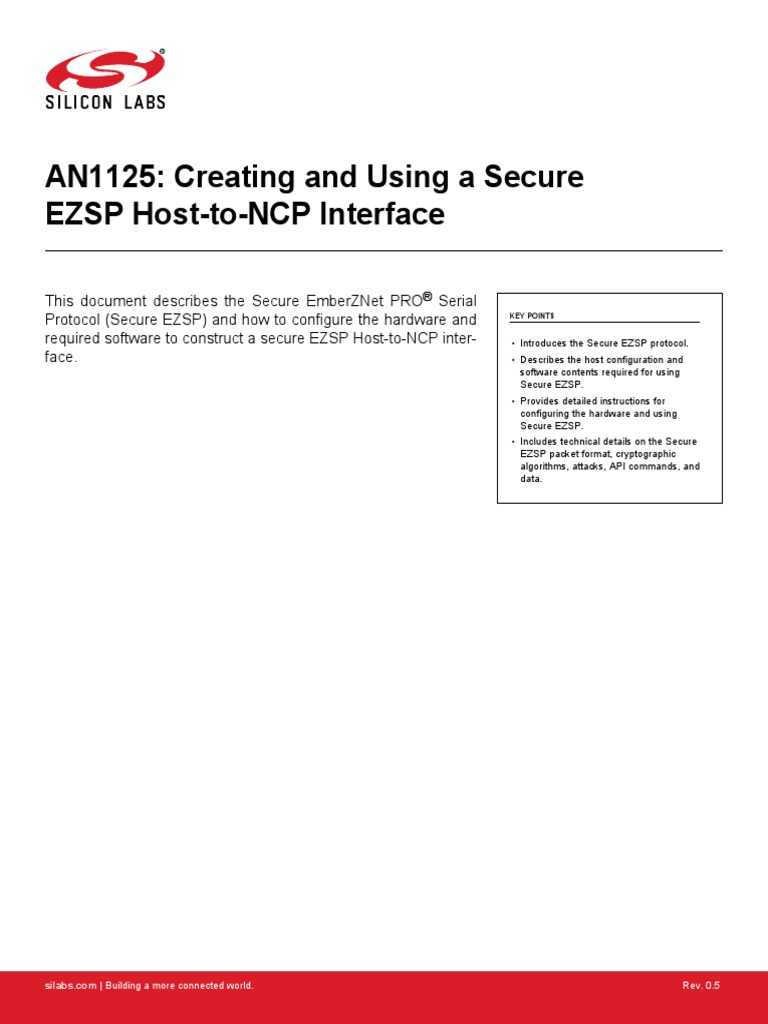 AN1125: Creating and Using A Secure EZSP Host-to-NCP Interface | PDF | Encryption | Computing