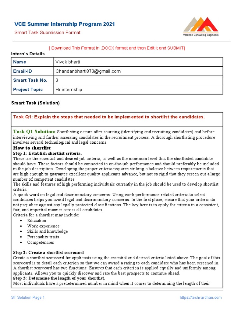 Smart Task Submission Format | PDF | Job Interview | Body Language