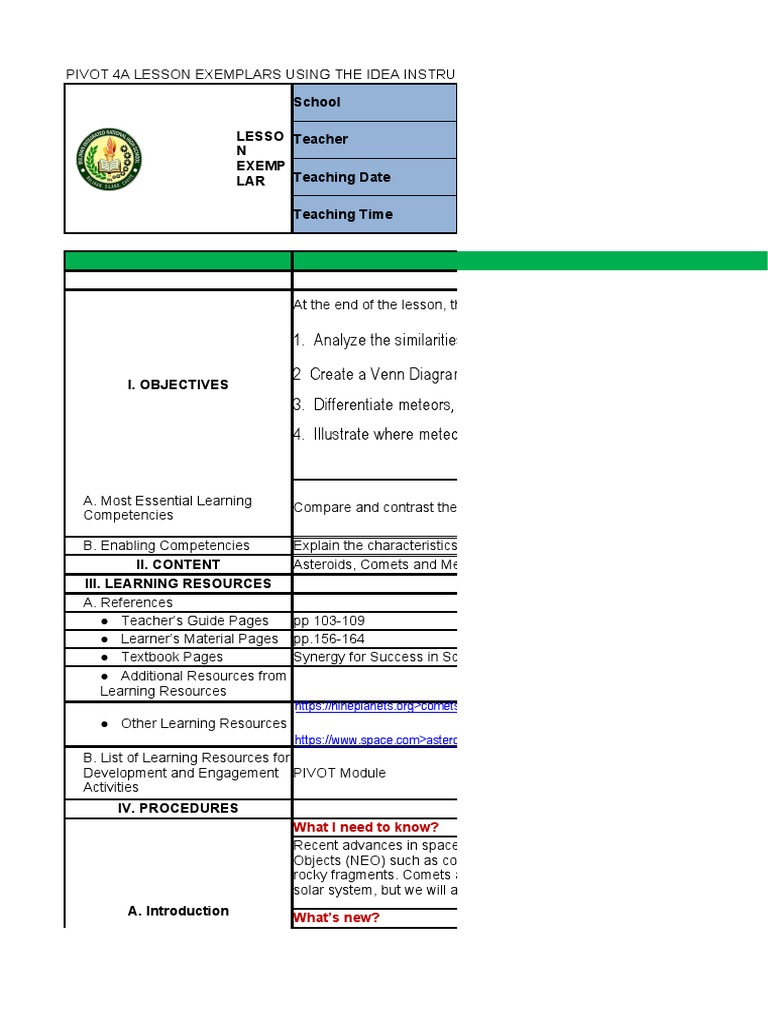 Asteroids, Comets, and Meteors Lesson Plan | PDF | Meteoroid | Asteroid