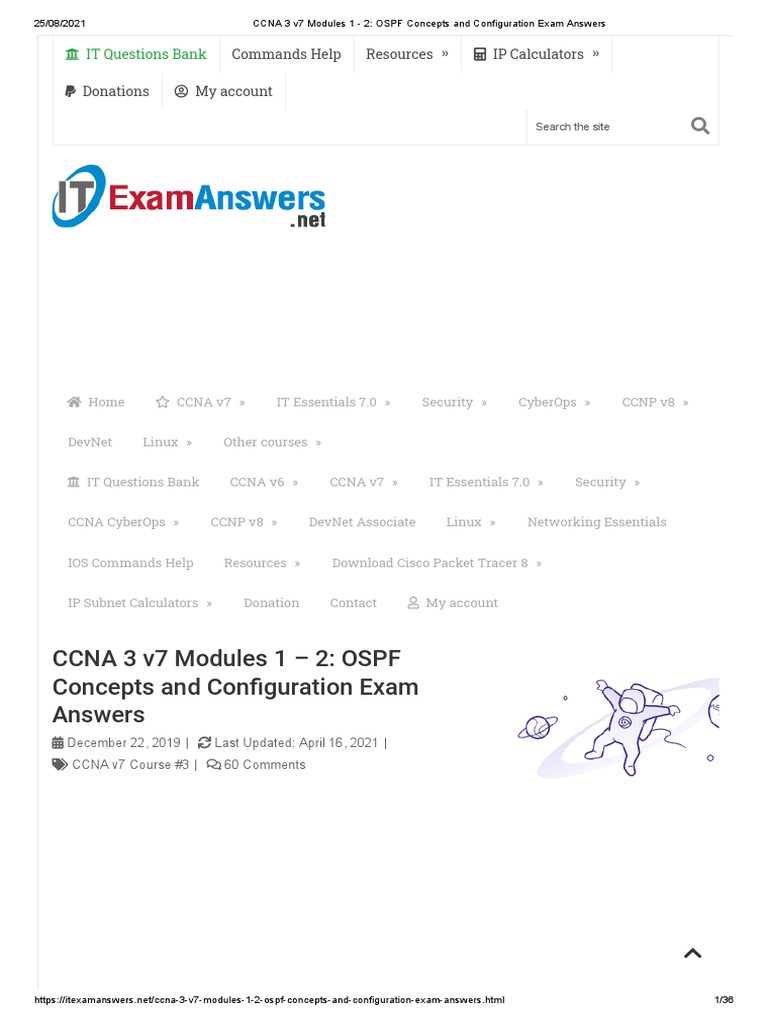CCNA 3 v7 Modules 1 - 2 - OSPF Concepts and Configuration Exam Answers | PDF | Routing | Router ...