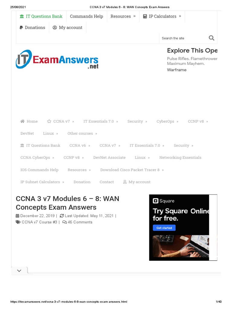 CCNA 3 v7 Modules 6 - 8 - WAN Concepts Exam Answers | PDF | Virtual Private Network | Ip Address