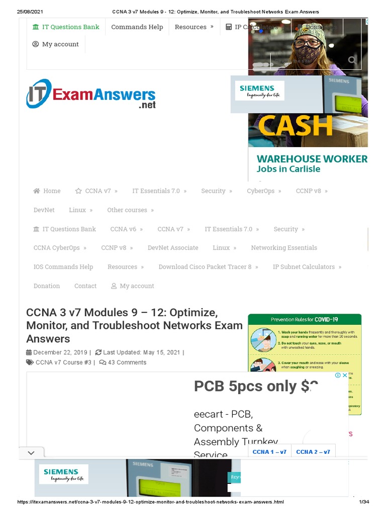 CCNA 3 v7 Modules 9 - 12 - Optimize, Monitor, and Troubleshoot Networks Exam Answers | PDF ...