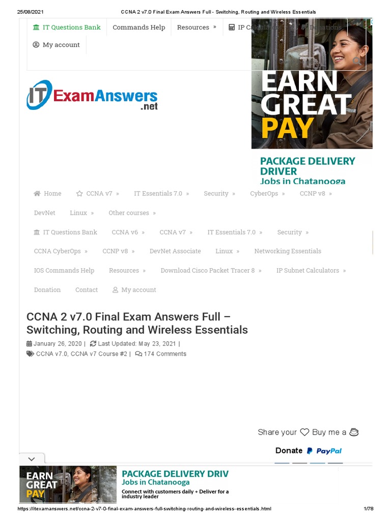 CCNA 2 v7.0 Final Exam Answers Full - Switching, Routing and Wireless Essentials | PDF | Ip ...