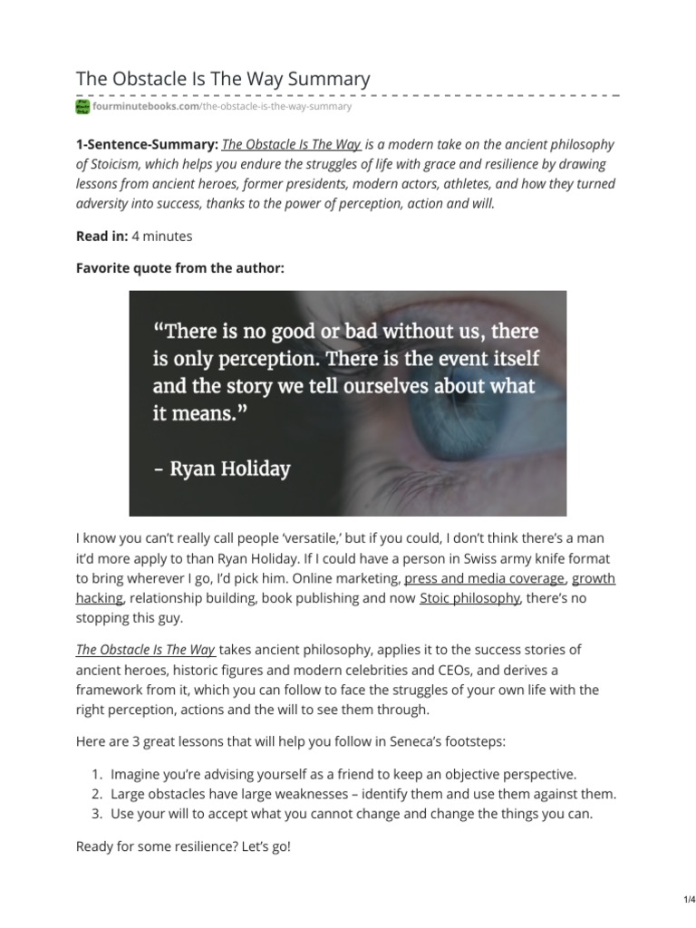 1-Sentence-Summary: The Obstacle Is The Way Is A Modern Take On The ...