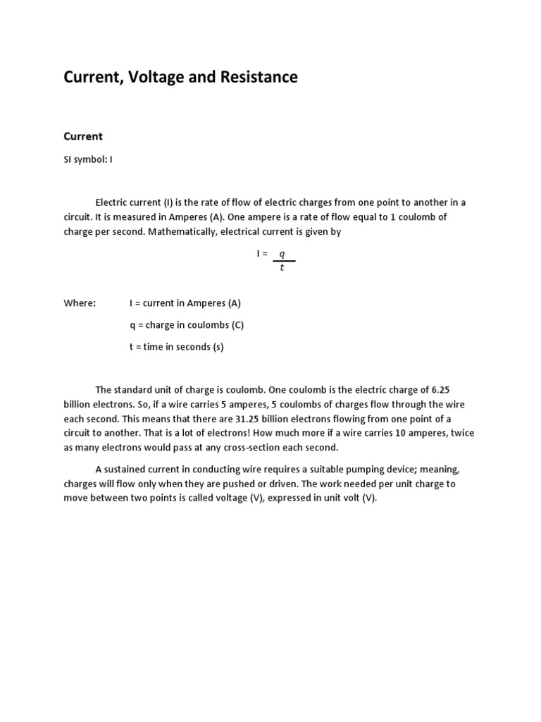 Understanding Current, Voltage, and Resistance | PDF | Electrical ...