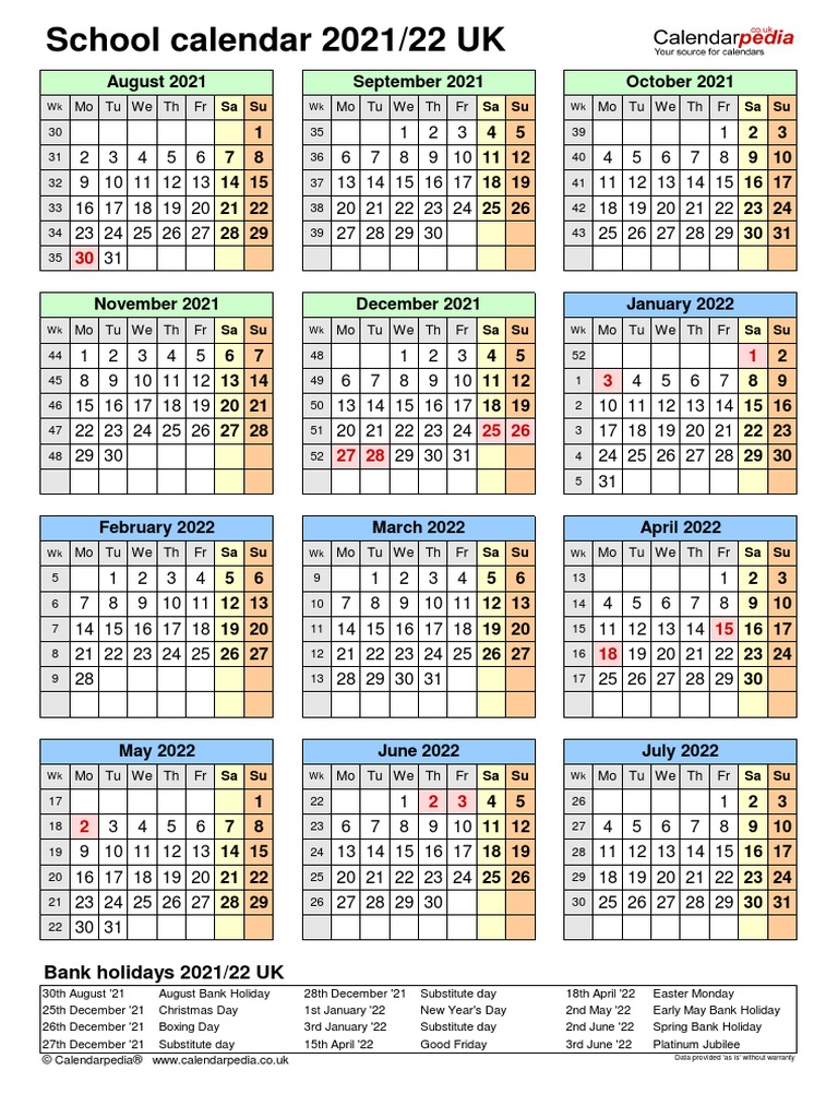 School Calendar 2021 2022 Portrait Year at A Glance | PDF | Religious ...