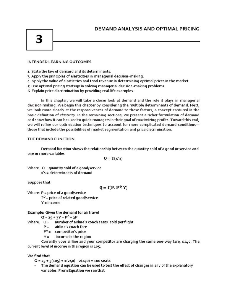 Demand Analysis And Optimal Pricing Pdf Demand Price Elasticity
