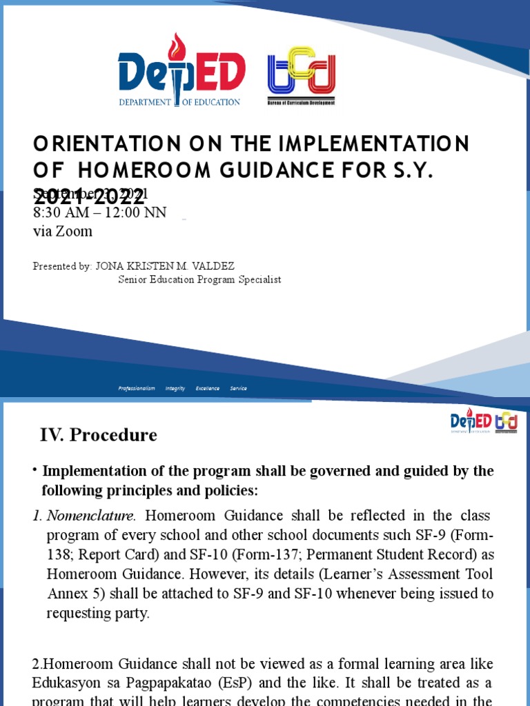 Implementation of Homeroom Guidance For SY 2021-2022 | PDF | School Counselor | Learning