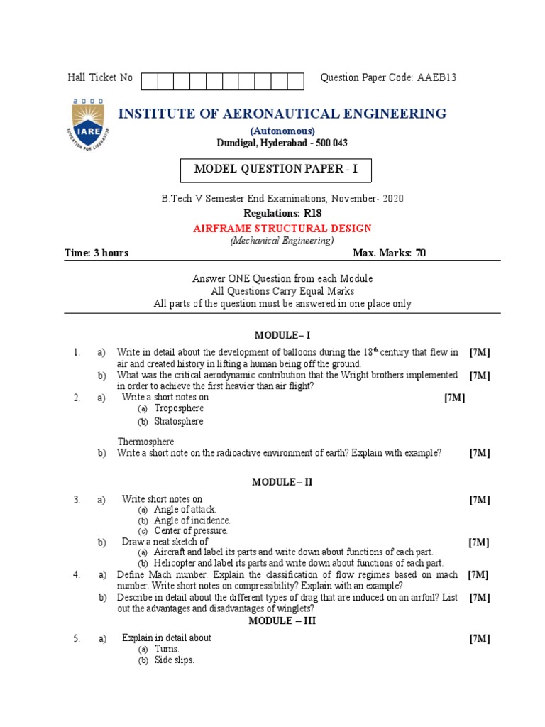 AERO - AFSD - Model - Question - Paper - Set 1 - Rathan | PDF ...