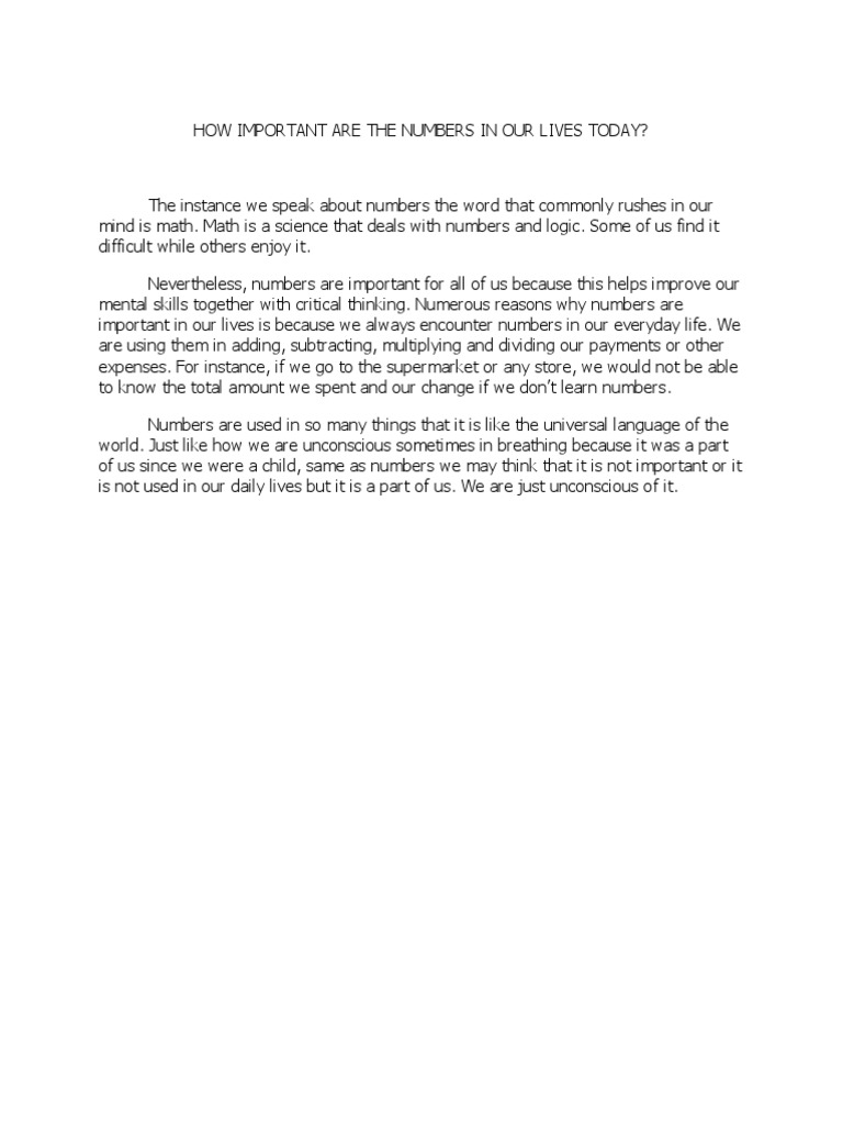 How Important Are The Numbers in Our Lives Today | PDF