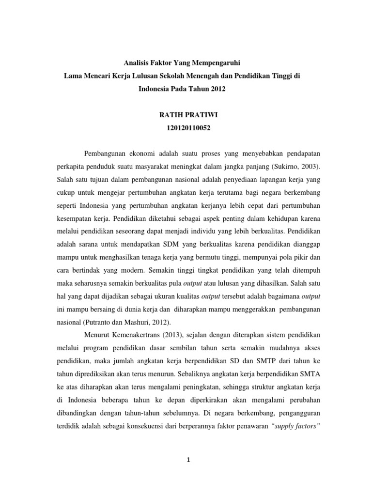 Analisis Faktor Yang Mempengaruhi Lama Mencari Kerja | PDF