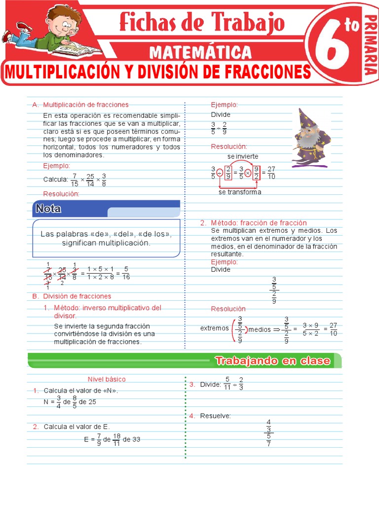 Multiplicación Y División De Fracciones 5to Grado 50+ Multiplicar Y