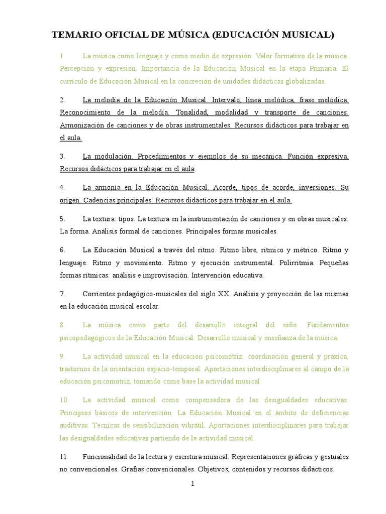 Temario de Música para Primaria | PDF | Ritmo | Educación primaria