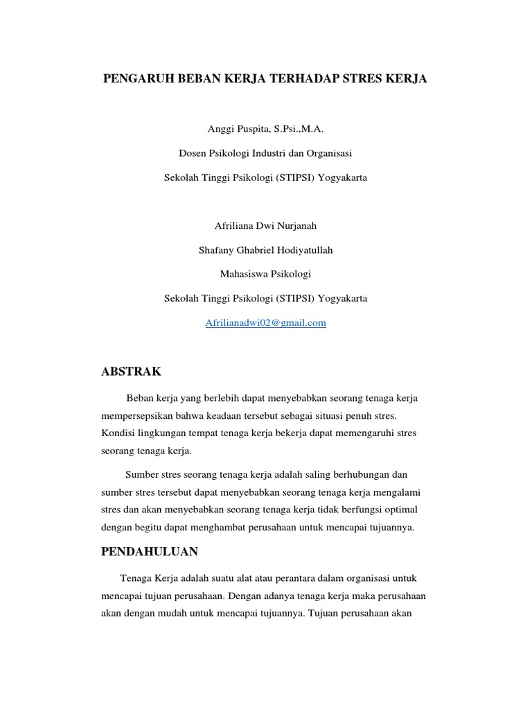 Tugas PIO Artikel Stres Kerja Lia | PDF