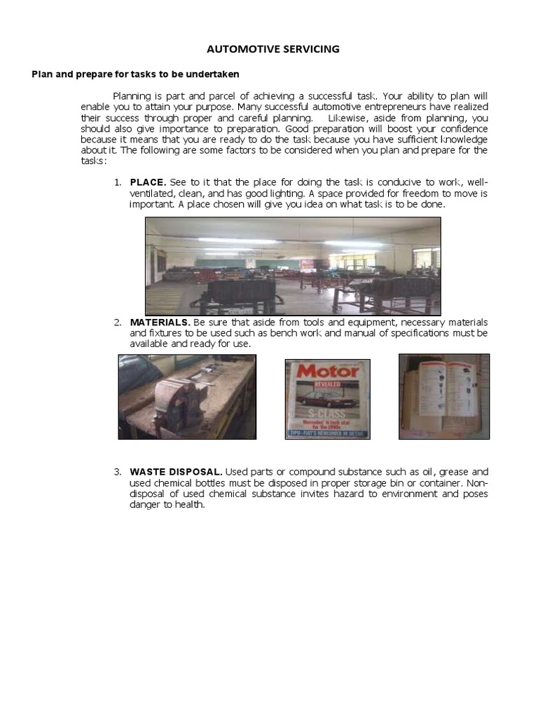 Automotive Servicing Preparation Guide | PDF | Screw | Drill