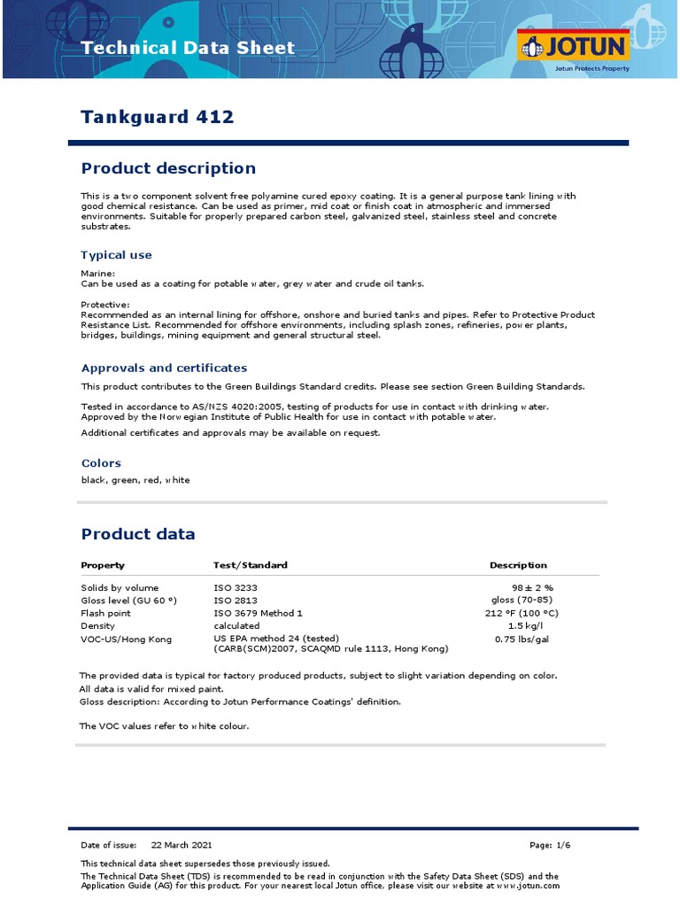 Tankguard 412: Technical Data Sheet | PDF | Water | Abrasive