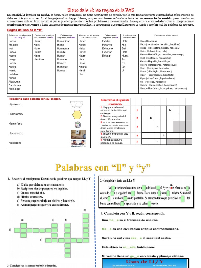 Reglas del uso de la letra H en español | PDF